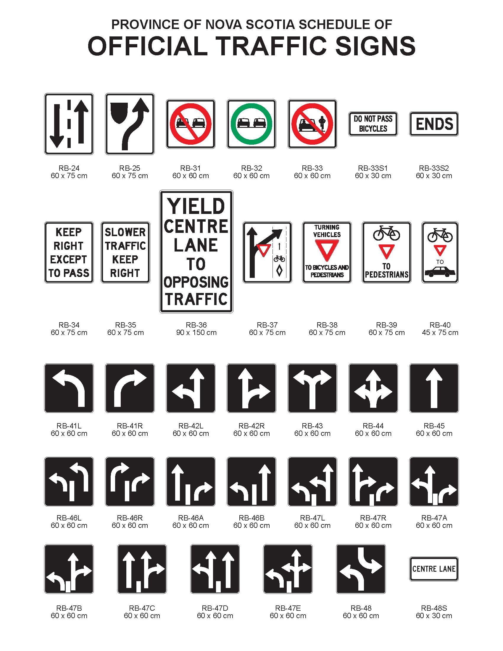 Traffic Signs Regulations - Motor Vehicle Act (Nova Scotia)